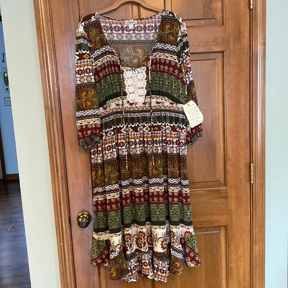 ONE WORLD | Dresses | Nwt One World Print Dress With Lace Insert And 34 ...
